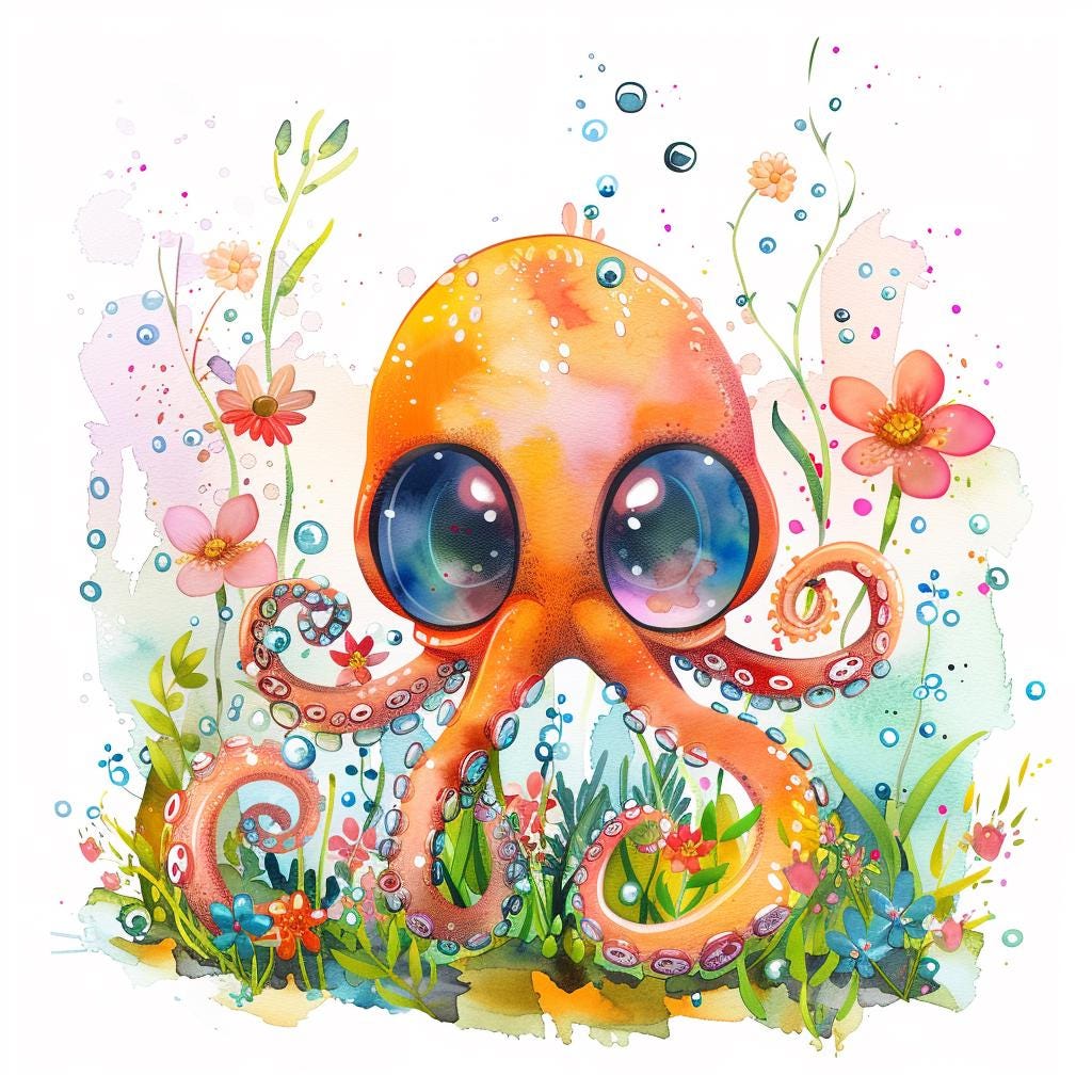 16 Colorful Octopus Clipart, Watercolor Children Animal Clip Art ...
