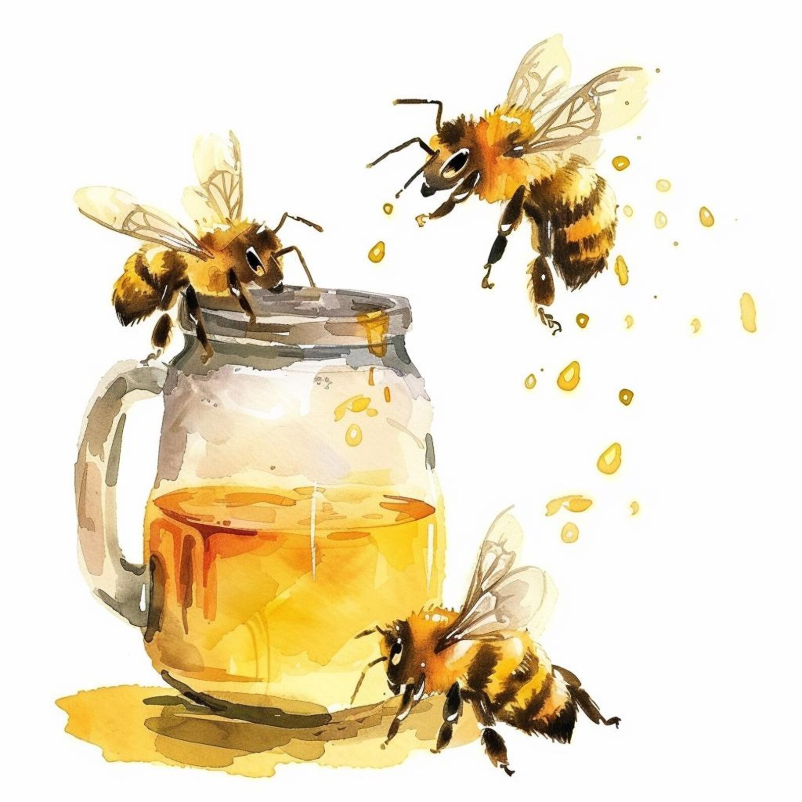 16 Bees and Honey Clipart, Watercolor Honey Jar Clip Art, Printable ...