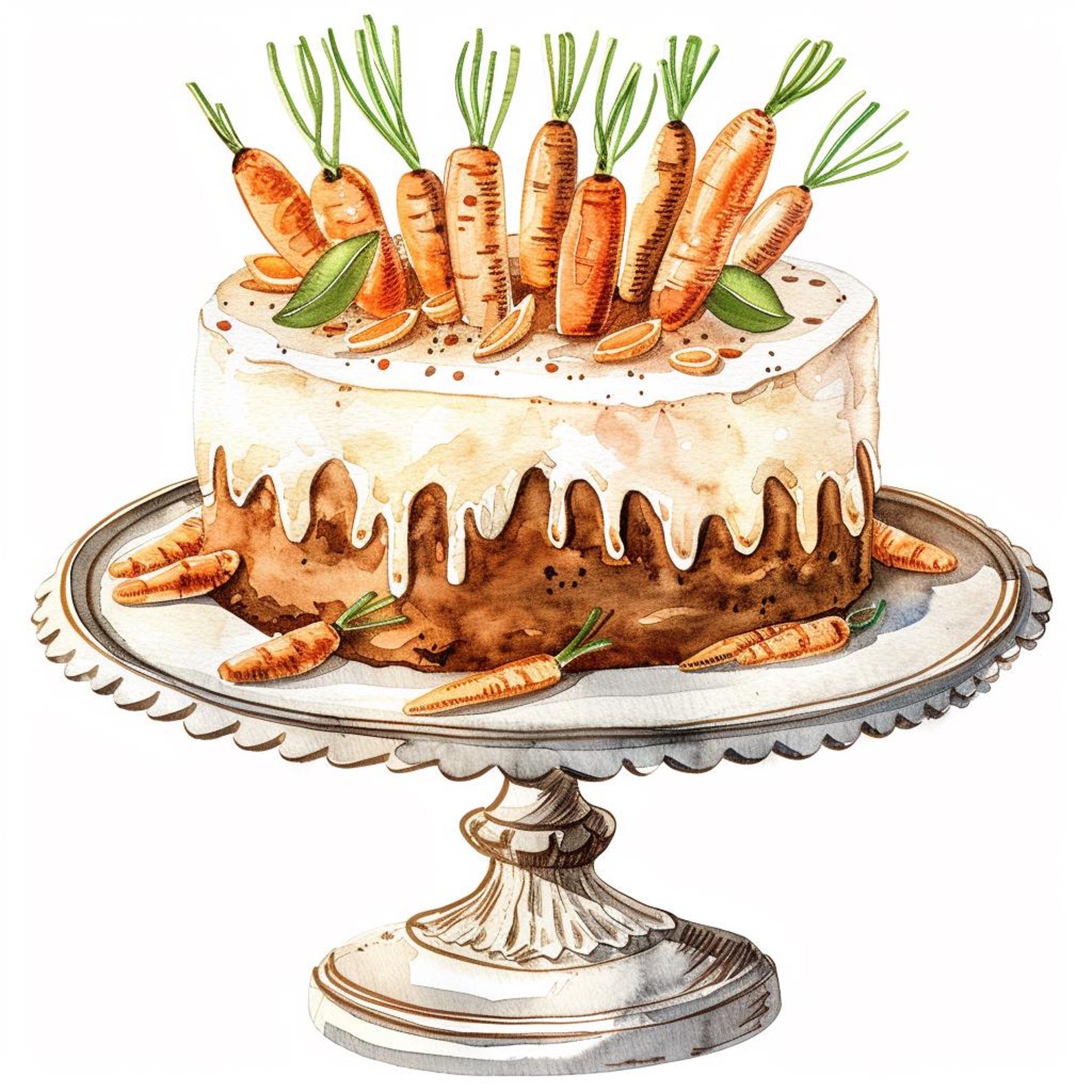 16 Carrot Cake Clipart, Watercolor Food Clip Art, Printable High ...
