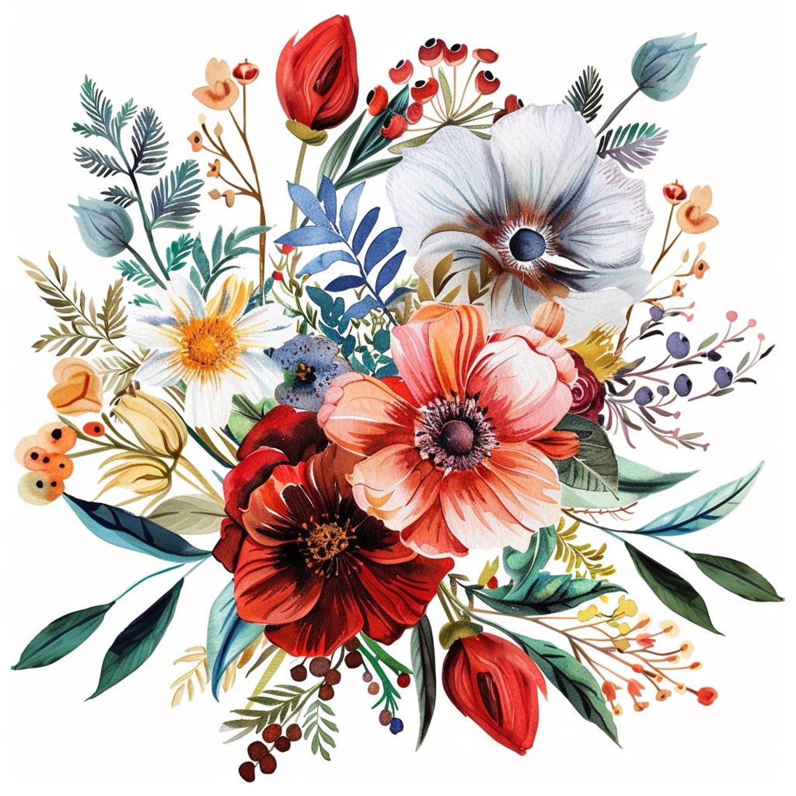 Floral Bouquet Clipart: Watercolor Summer Flowers (digital Download) - Etsy