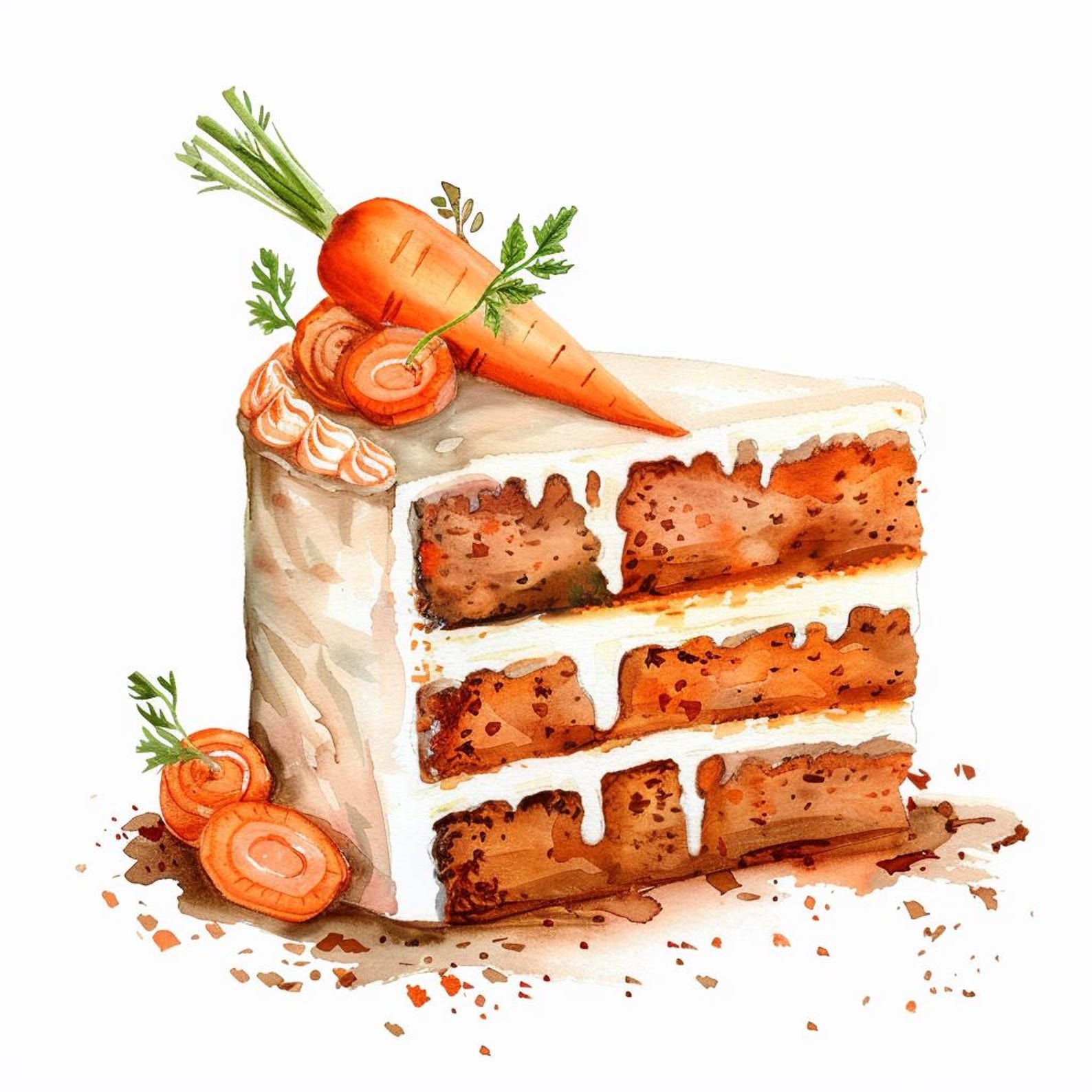16 Carrot Cake Clipart, Watercolor Food Clip Art, Printable High ...