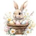 16 Bunny in Easter Basket Clipart, Watercolor Easter Egg Clip Art ...