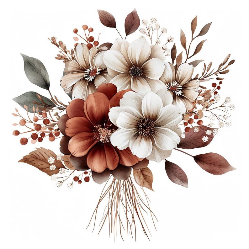 Boho Wedding Bouquet Clipart: Watercolor Floral Art (digital Download ...