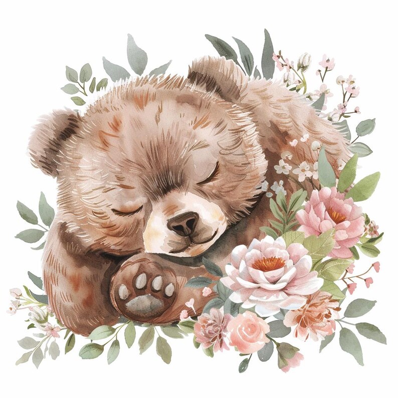 16 Sleeping Baby Bear Clipart, Watercolor Teddy Bear Clip Art ...
