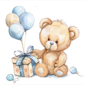 20 Birthday Teddy Bear Clipart, Watercolor Birthday Clip Art, Printable ...