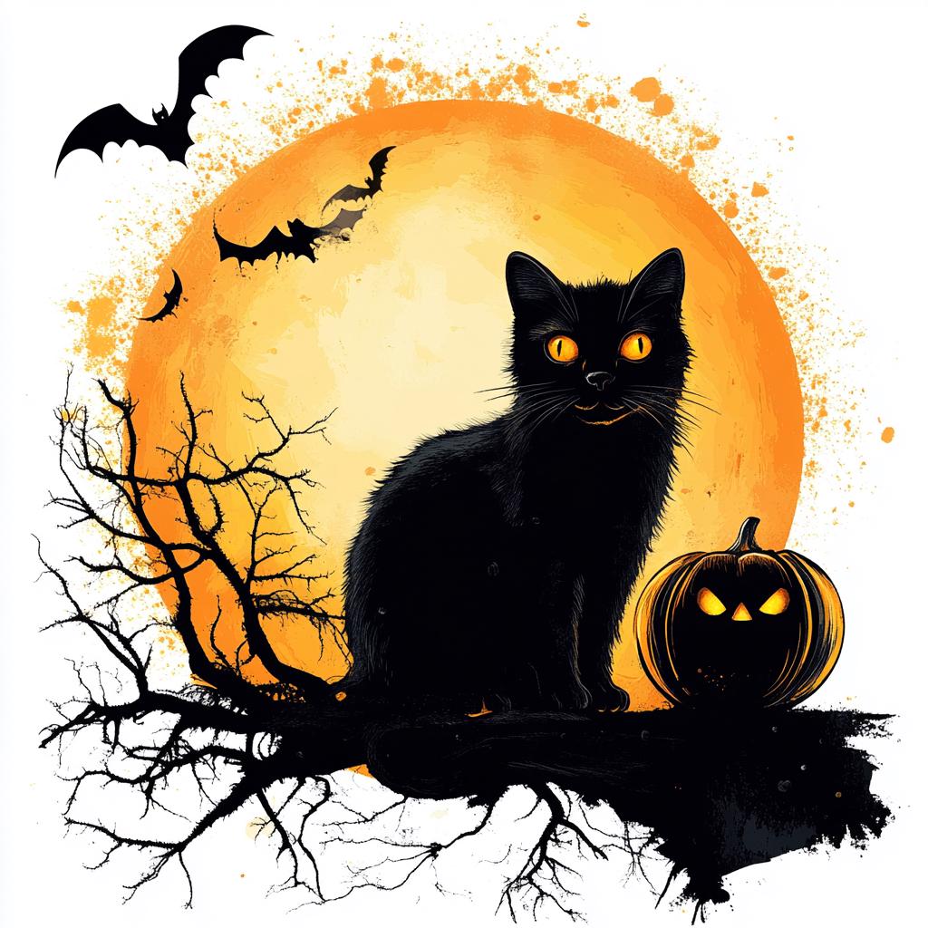 16 Halloween Cat Clipart, Watercolor Halloween Moon Clip Art, Printable ...