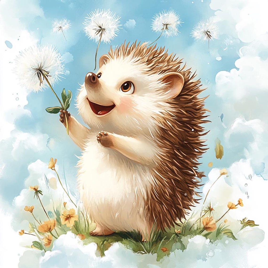 16 Cute Hedgehog Clipart, Watercolor Meadow Baby Hedgehog Clipart ...