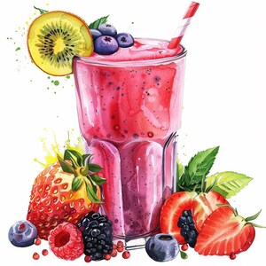 16 Fruit Smoothie Clipart, Watercolor Colorful Drink Clip Art ...