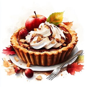 16 Apple Pie Clipart, Watercolor Autumn Cake Clip Art, Printable High ...