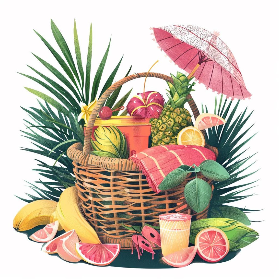 16 Picnic Basket Clipart, Watercolor Summer Picnic Clip Art, Printable ...