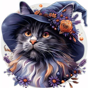 15 Witches Cat Clipart, Watercolor Halloween Kitten Hat Clip Art ...