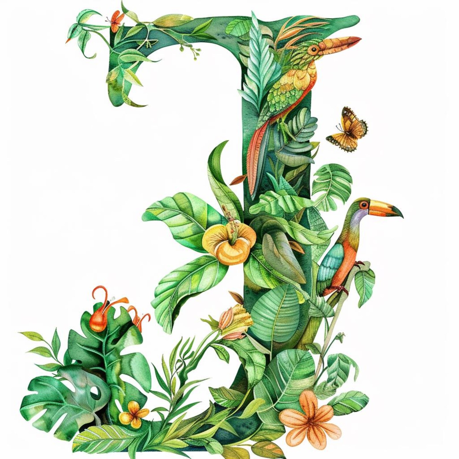 12 Jungle Letter 'J' Clipart, Watercolor Alphabet Clip Art, Printable ...