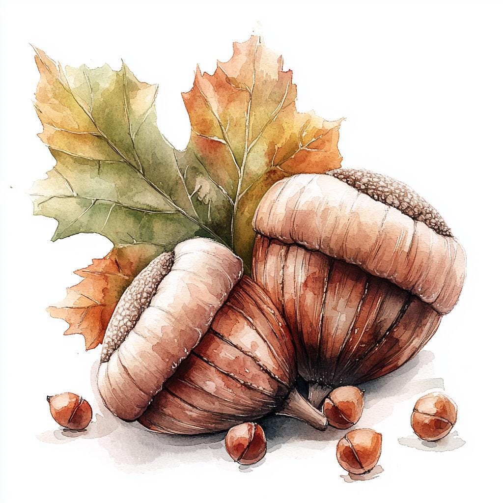 16 Autumn Acorns Clipart, Watercolor Autumn Leaves Tree Clip Art ...