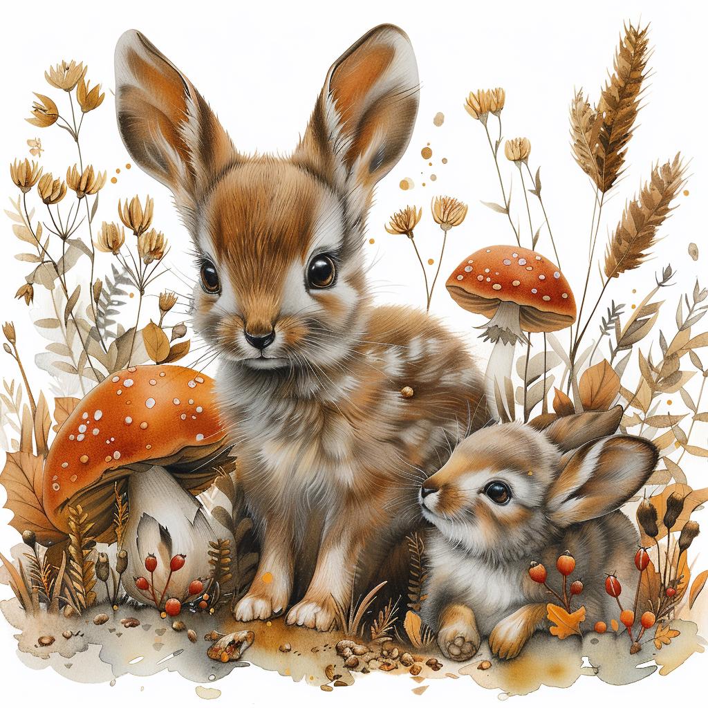 15 Autumn Bunny Clipart, Watercolor Fall Bunny Clip Art, Printable High ...