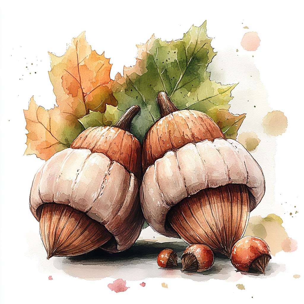 16 Autumn Acorns Clipart, Watercolor Autumn Leaves Tree Clip Art ...