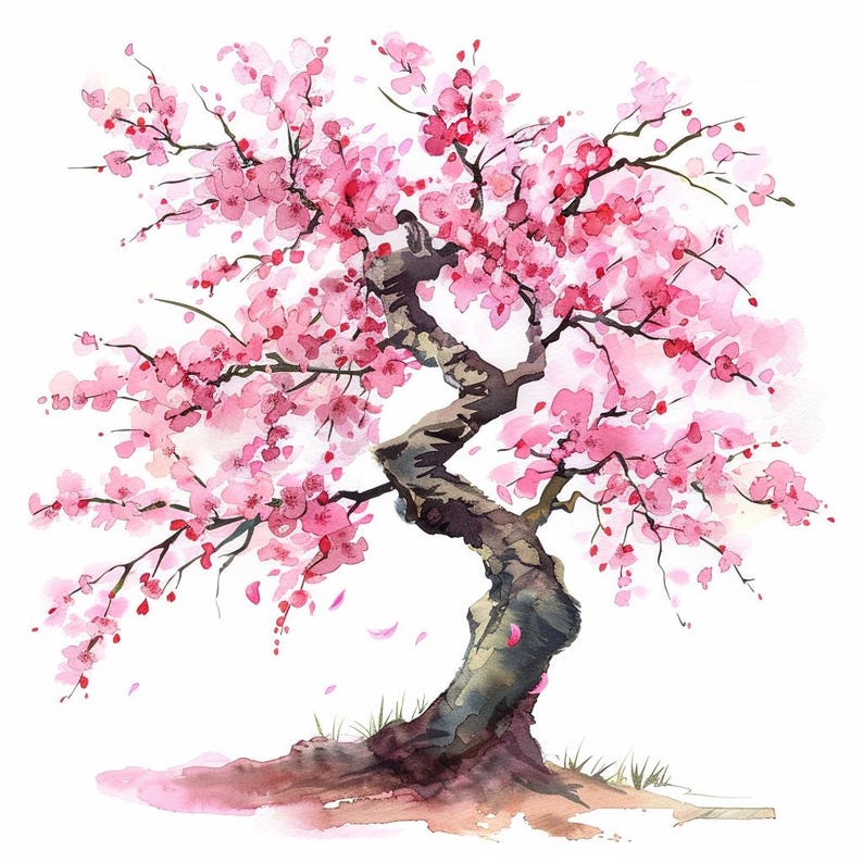 20 Cherry Blossom Tree Clipart, Watercolor Pink Tree Clip Art ...
