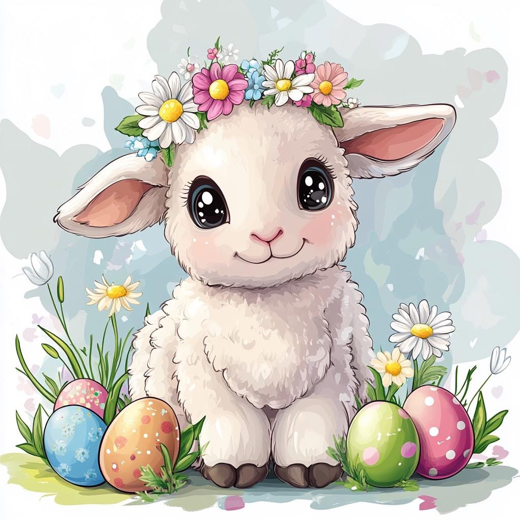 16 Easter Lamb Clipart, Watercolor Lamb in Easter Eggs Clip Art ...