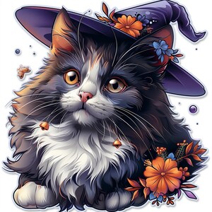 15 Witches Cat Clipart, Watercolor Halloween Kitten Hat Clip Art ...