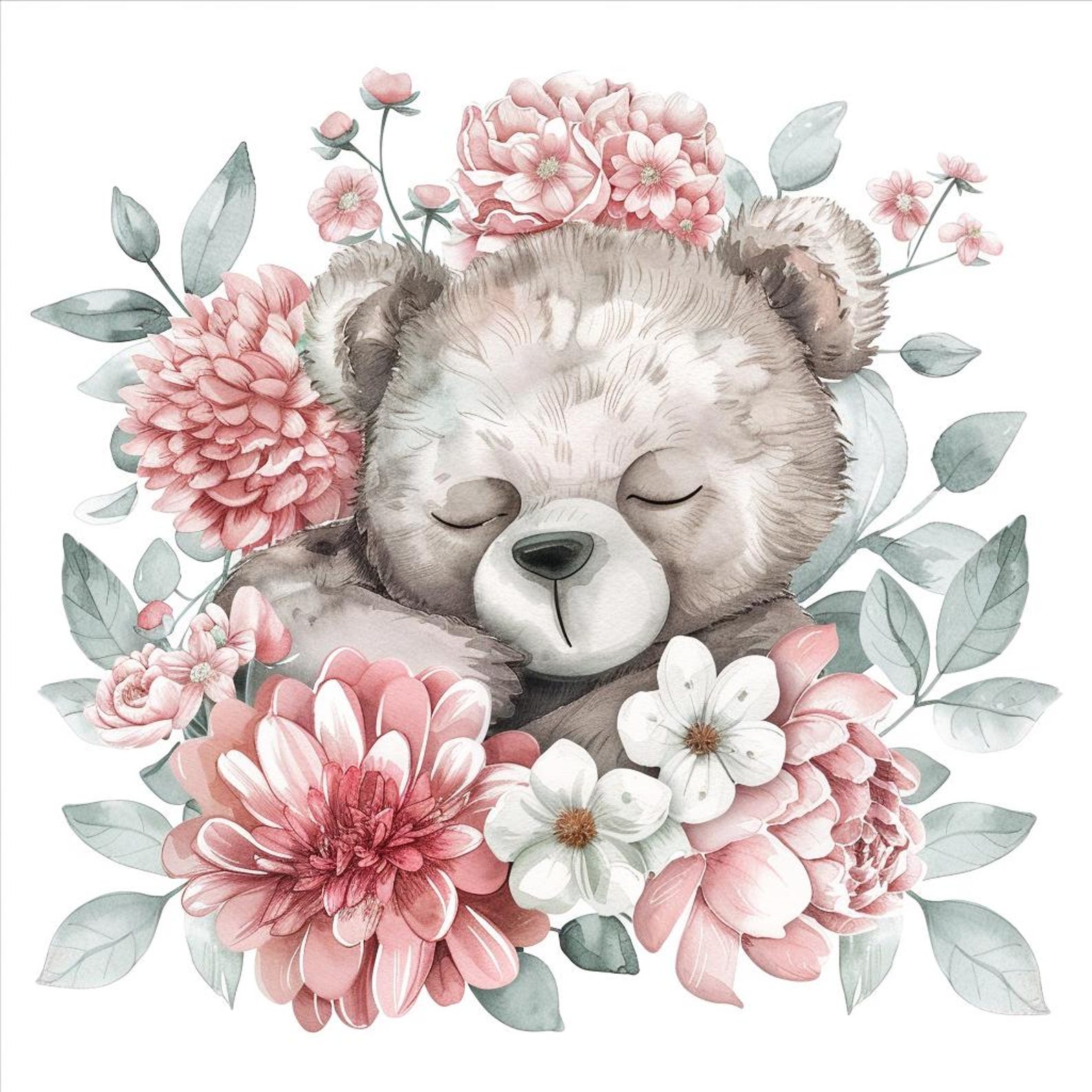 16 Sleeping Baby Bear Clipart, Watercolor Teddy Bear Clip Art ...