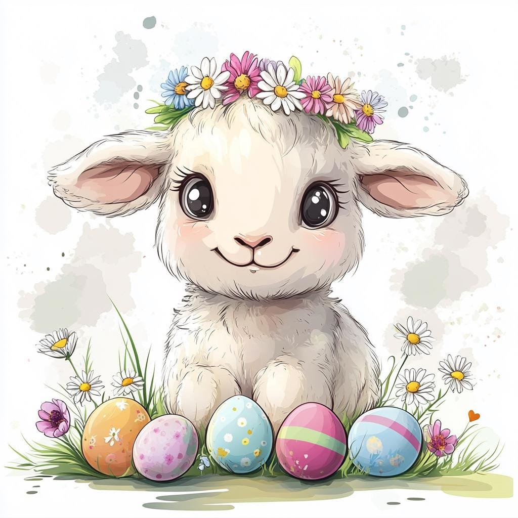 16 Easter Lamb Clipart, Watercolor Lamb in Easter Eggs Clip Art ...