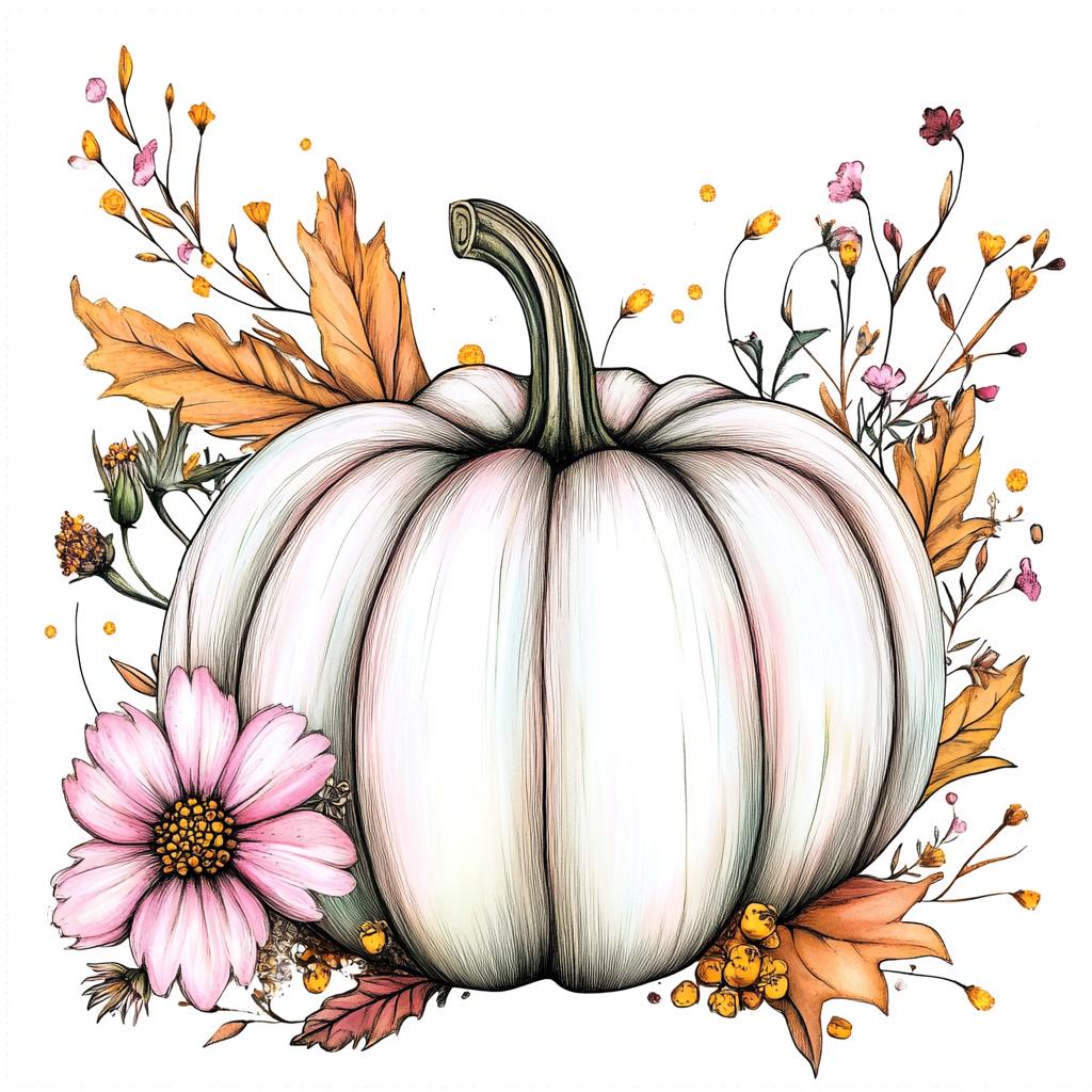 16 Delicate Floral Pumpkin Clipart, Watercolor Autumn Clip Art ...