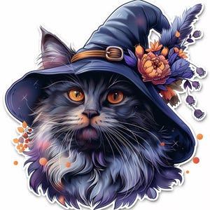 15 Witches Cat Clipart, Watercolor Halloween Kitten Hat Clip Art ...