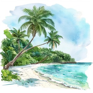 15 Paradise Beach Clipart, Watercolor Tropical Beach Clip Art ...