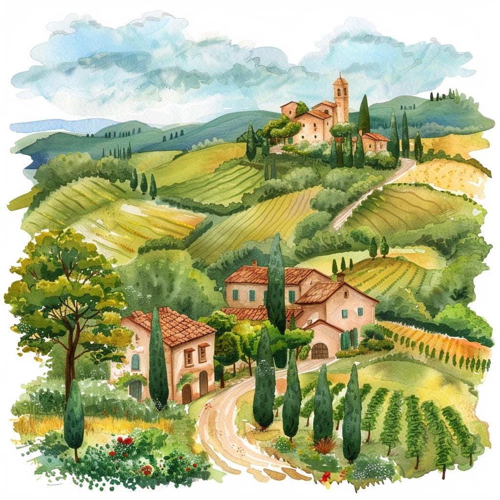 10 Italian Countryside Clipart, Watercolor Italy Clip Art, Printable ...
