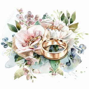 Watercolor Wedding Rings Clipart: Floral Ring Art (digital Download) - Etsy