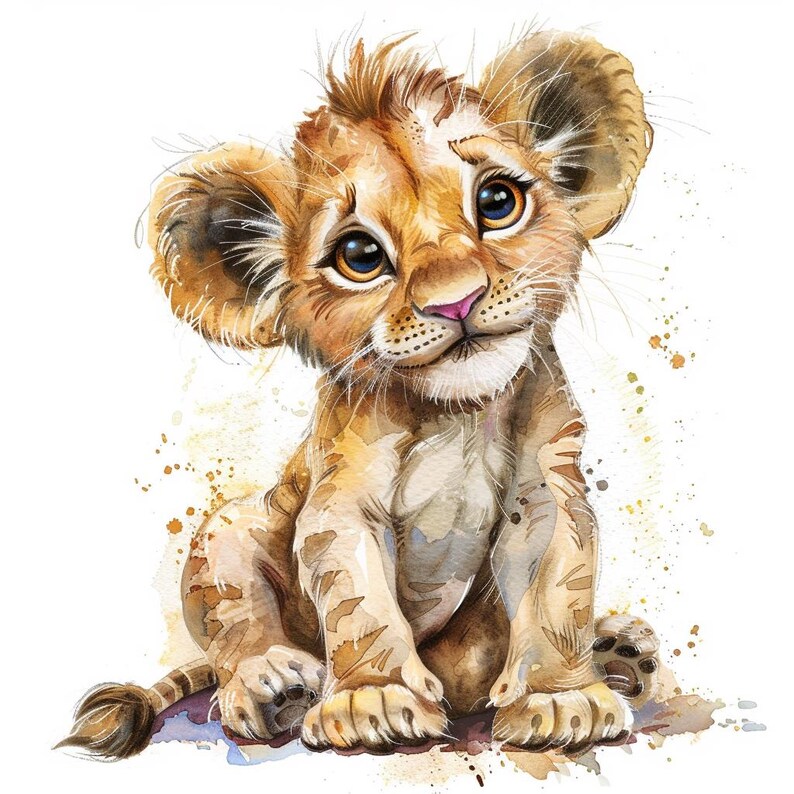 16 Baby Lion Clipart, Watercolor Lion Cub Clip Art, Wild Animal ...