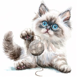 12 Kitten Playing Clipart, Watercolor Playful Cat Clip Art, Printable ...