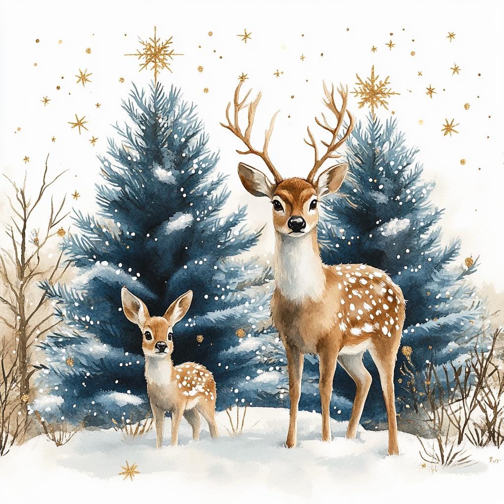 16 Winter Forest Animal Clipart, Watercolor Christmas Tree Clipart ...
