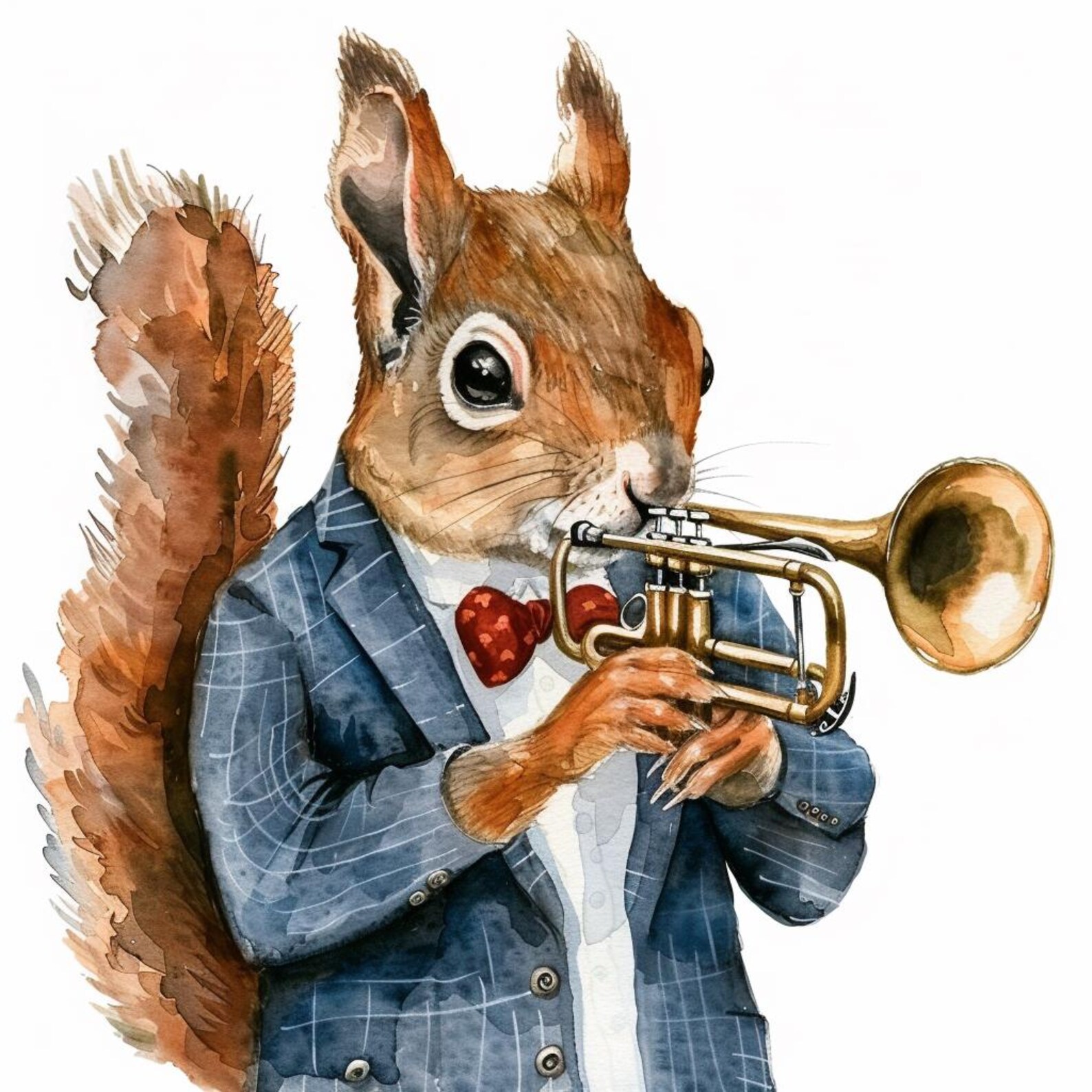 16 Squirrel Trumpet Clipart, Watercolor Squirrel Musician Clipart ...