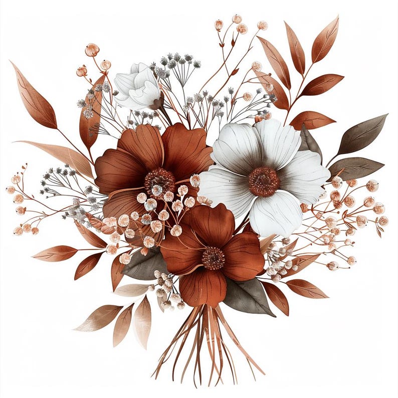 Boho Wedding Bouquet Clipart: Watercolor Floral Art (digital Download ...