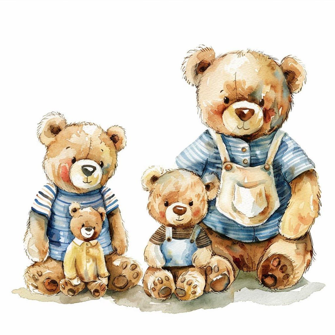 12 Teddy Bear Family Clipart, Watercolor Baby Bear Clip Art, Printable ...
