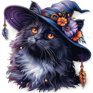 15 Witches Cat Clipart, Watercolor Halloween Kitten Hat Clip Art ...
