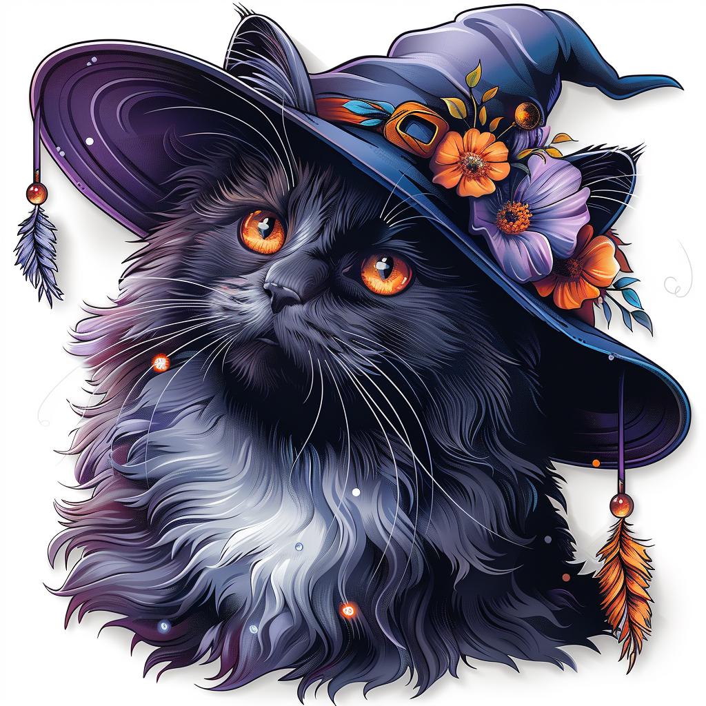 15 Witches Cat Clipart, Watercolor Halloween Kitten Hat Clip Art ...