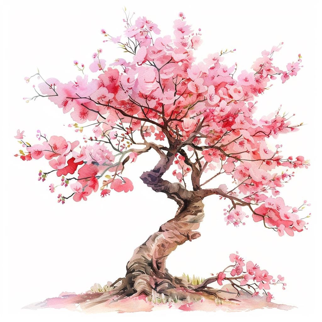 20 Cherry Blossom Tree Clipart, Watercolor Pink Tree Clip Art ...