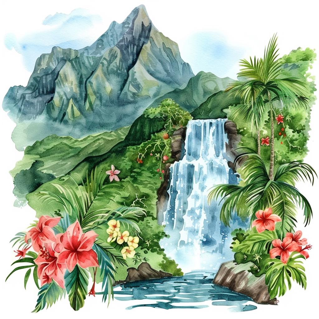 8 Hawaii Paradise Clipart, Watercolor Paradise Island Clip Art ...