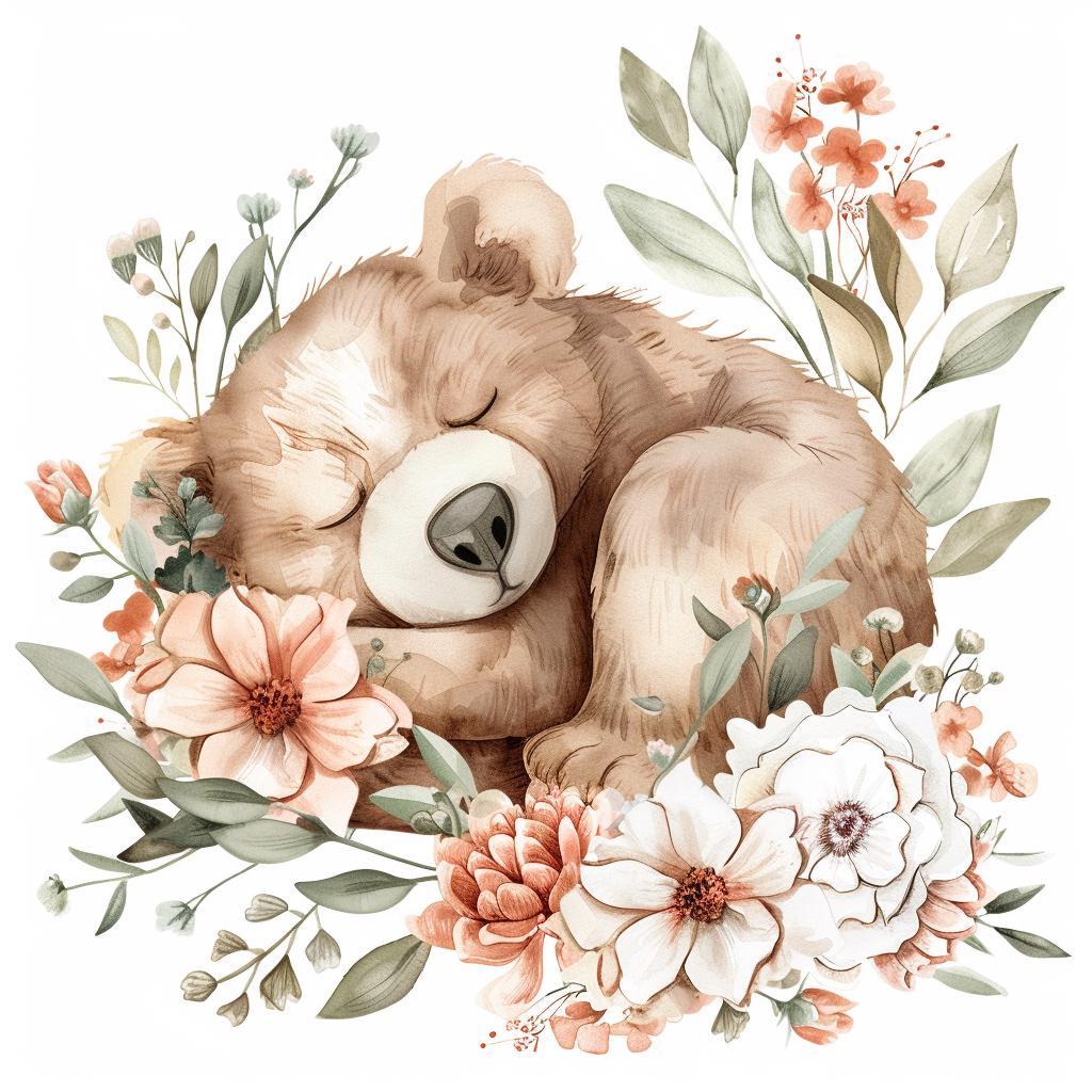16 Sleeping Baby Bear Clipart, Watercolor Teddy Bear Clip Art ...