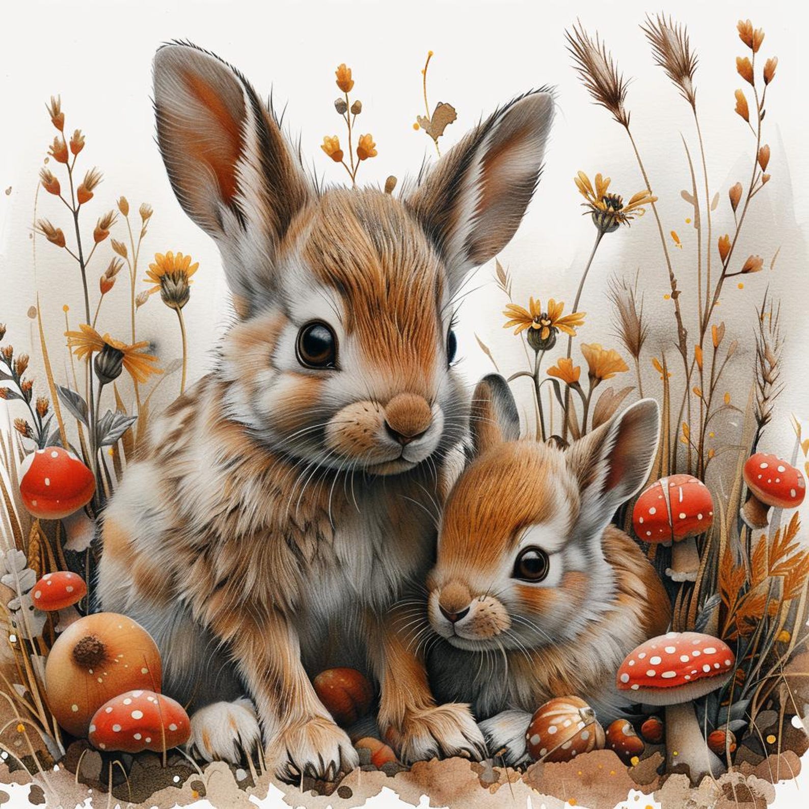 15 Autumn Bunny Clipart, Watercolor Fall Bunny Clip Art, Printable High ...