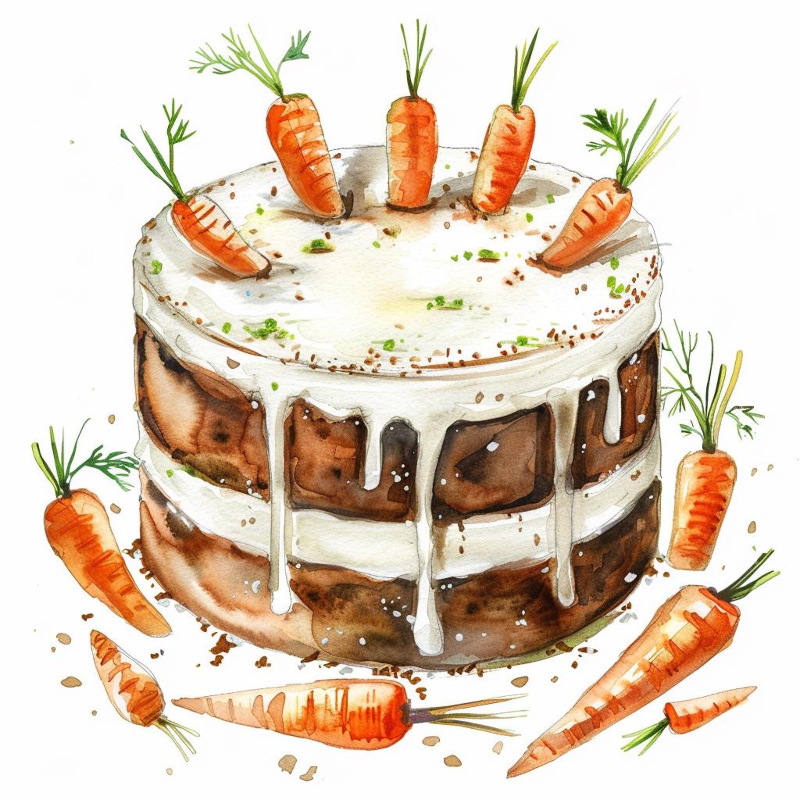 16 Carrot Cake Clipart, Watercolor Food Clip Art, Printable High ...
