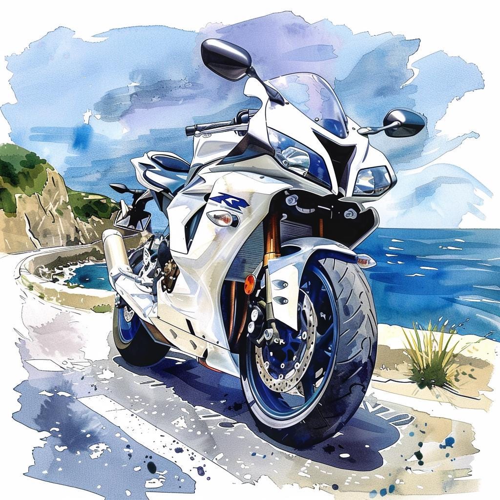 16 Motorcycle Clipart, Watercolor Ocean Motorbike Clip Art, Printable ...