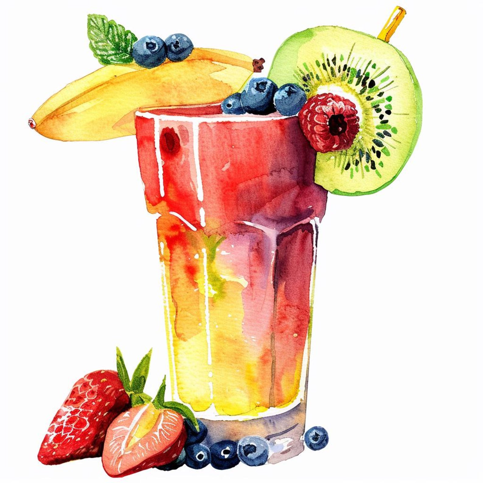 16 Fruit Smoothie Clipart, Watercolor Colorful Drink Clip Art ...