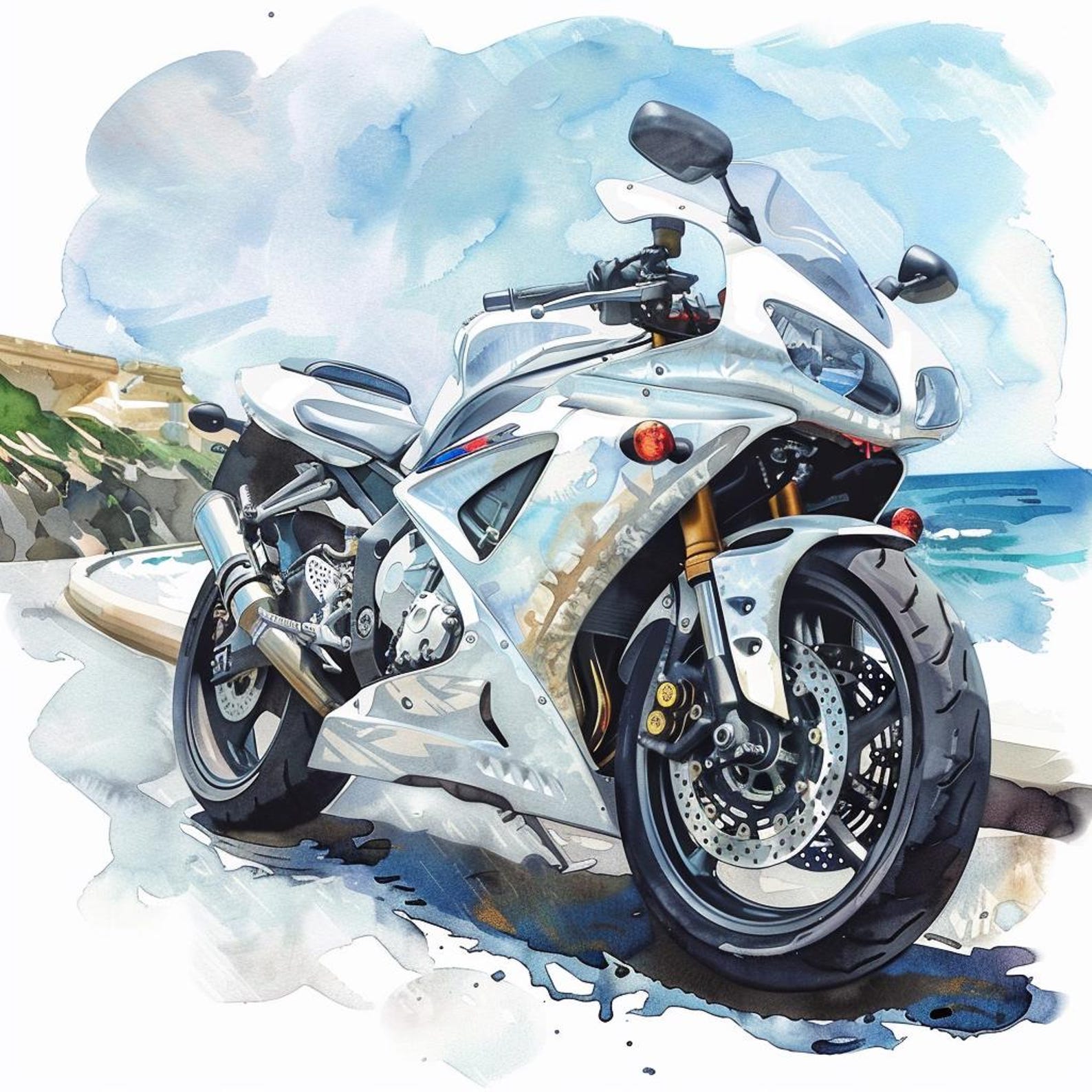 16 Motorcycle Clipart, Watercolor Ocean Motorbike Clip Art, Printable ...