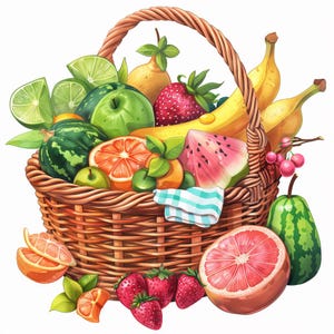 16 Picnic Basket Clipart, Watercolor Summer Picnic Clip Art, Printable ...