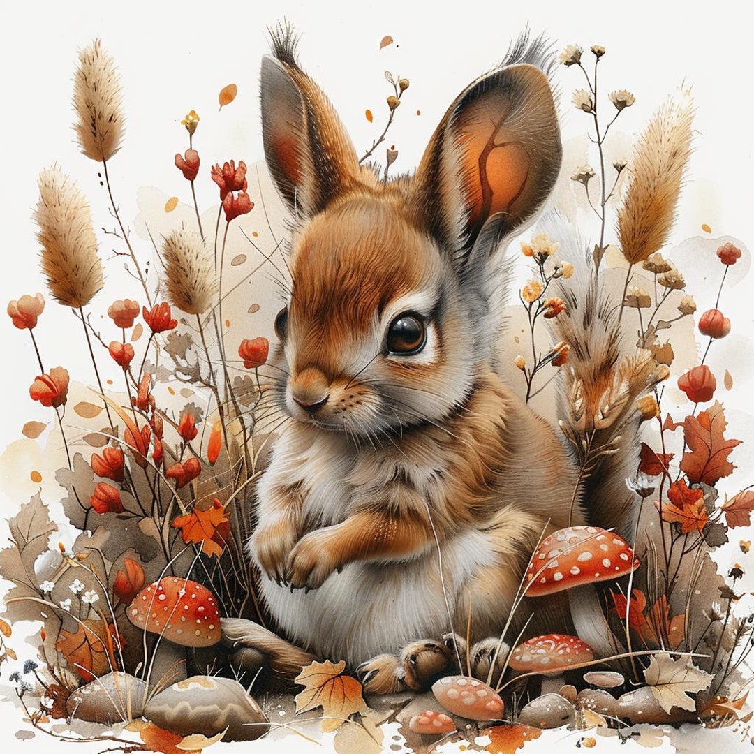 15 Autumn Bunny Clipart, Watercolor Fall Bunny Clip Art, Printable High ...