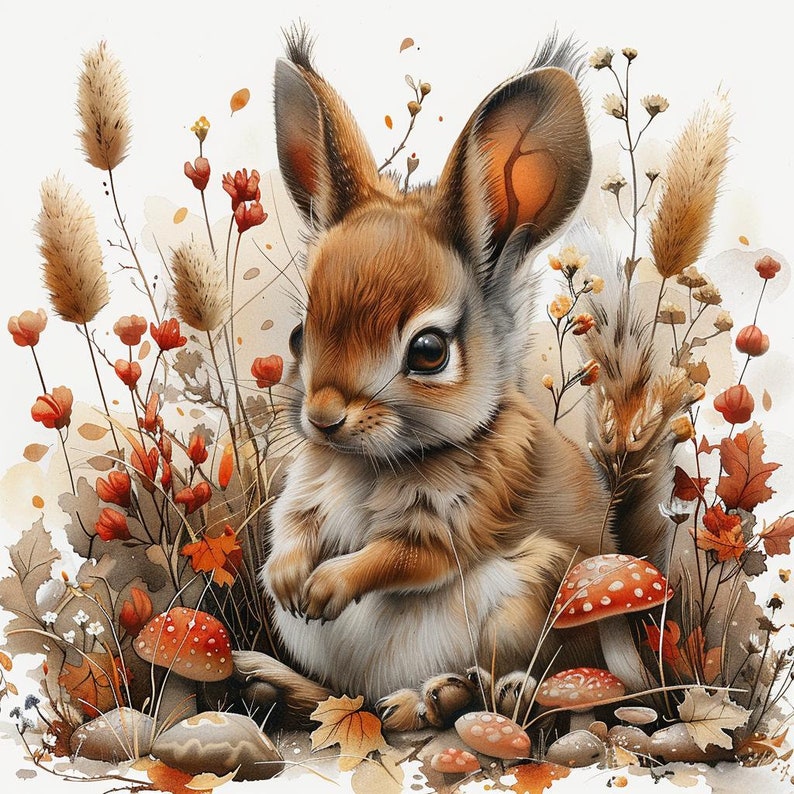 15 Autumn Bunny Clipart, Watercolor Fall Bunny Clip Art, Printable High ...