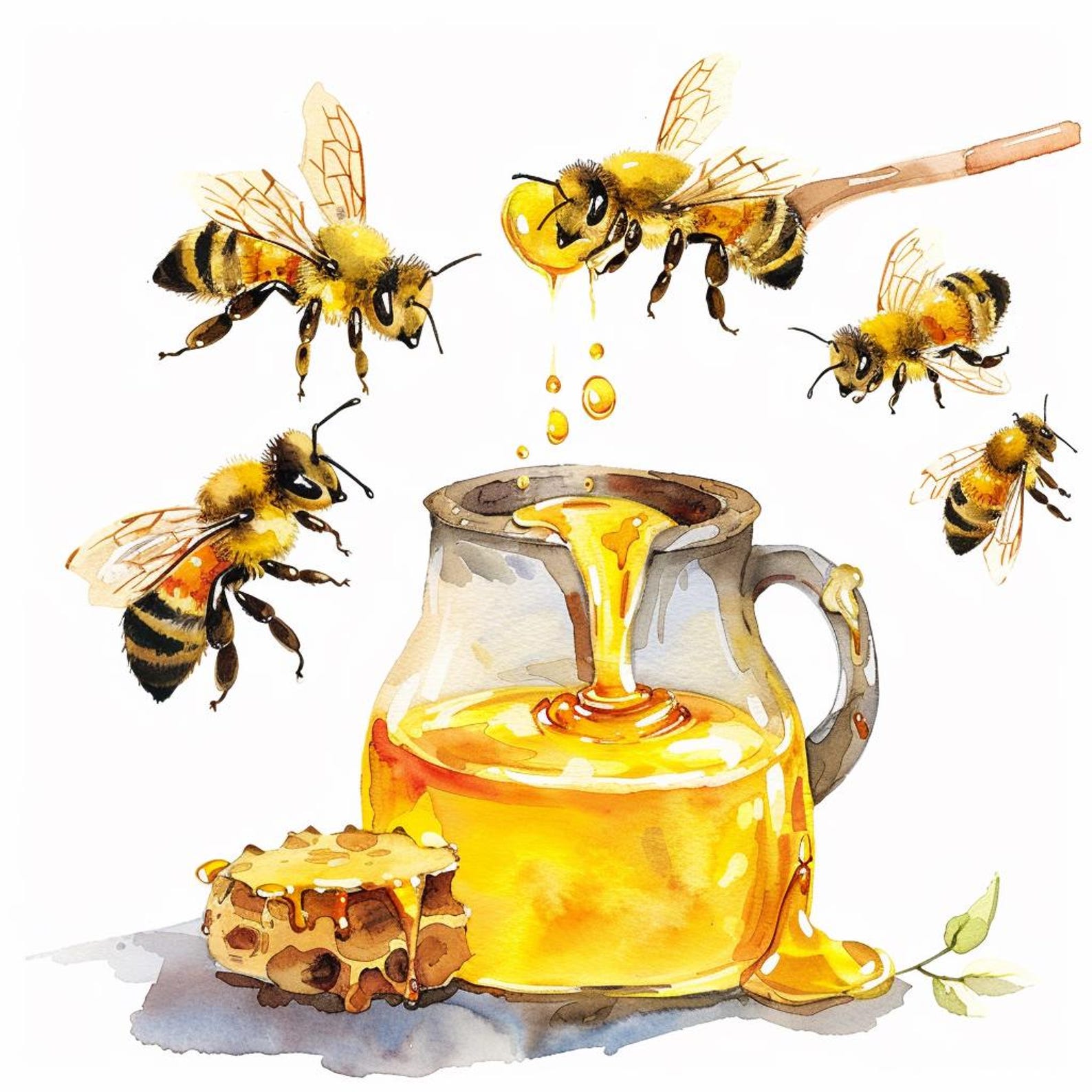 16 Bees and Honey Clipart, Watercolor Honey Jar Clip Art, Printable ...