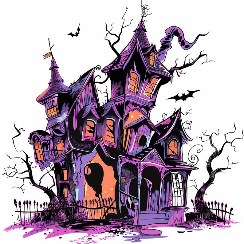 16 Haunted House Clipart, Watercolor Halloween Clip Art, Printable High ...